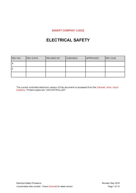 Electrical Safety Procedure Sample - Beyond Your Horizon - Resource Centre