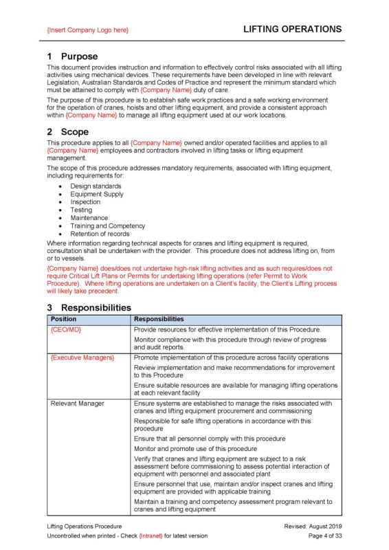 Lifting Operations Procedure Sample - Beyond Your Horizon - Resource Centre