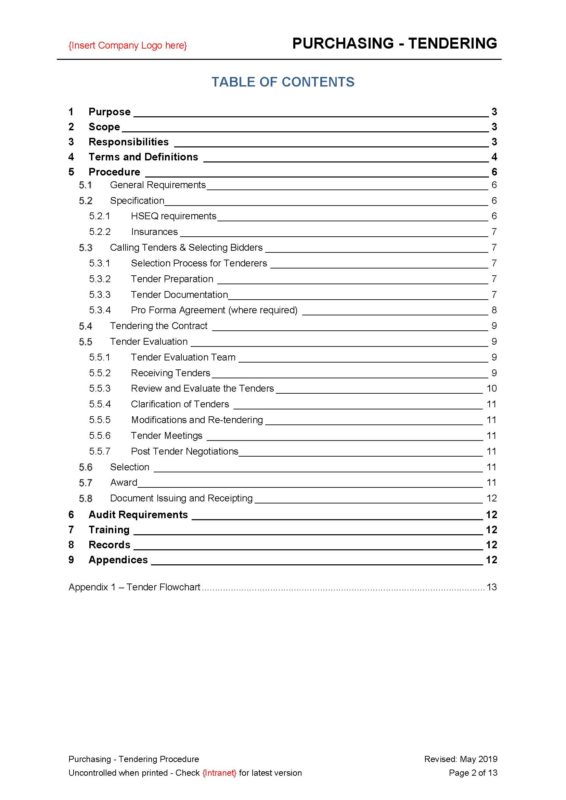 Purchasing - Tendering Procedure - Beyond Your Horizon - Resource Centre