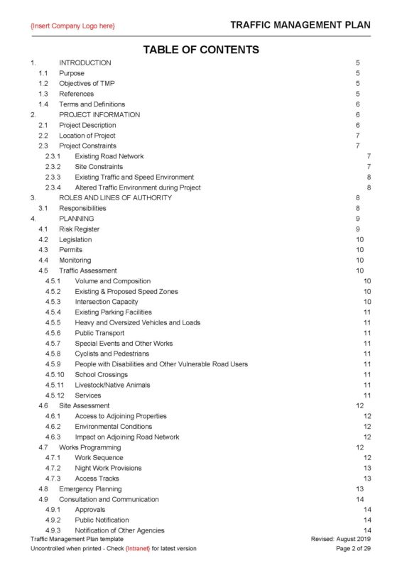 Traffic Management Plan Template - Beyond Your Horizon - Resource Centre