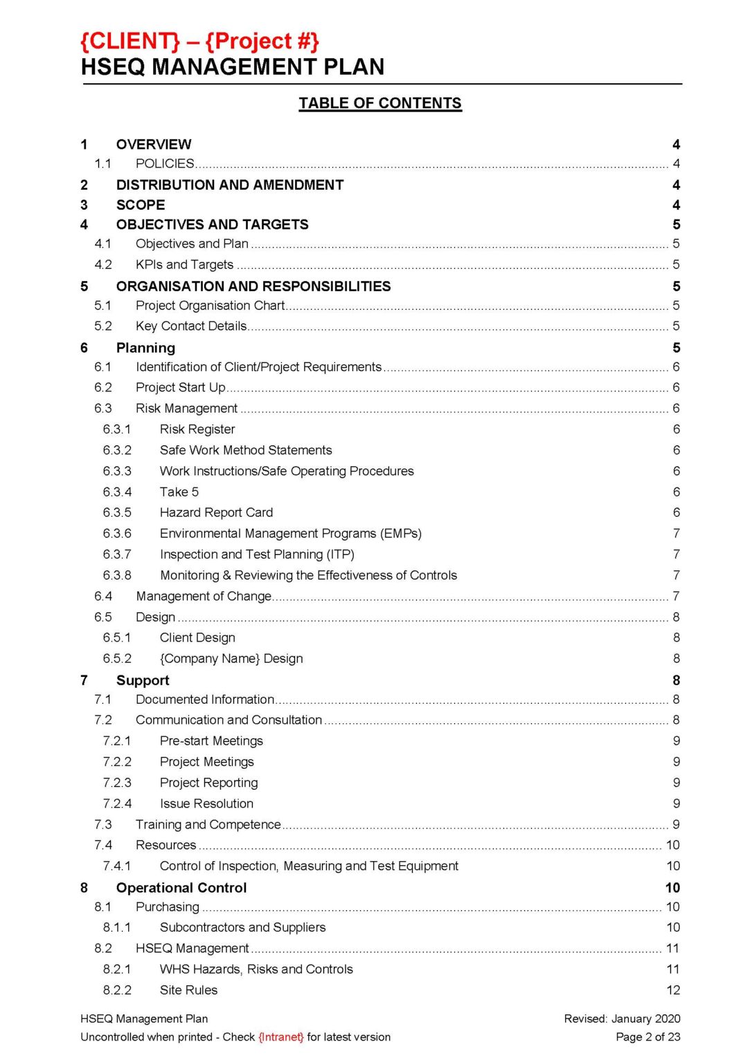 HSEQ Management Plan Template - Beyond Your Horizon - Resource Centre