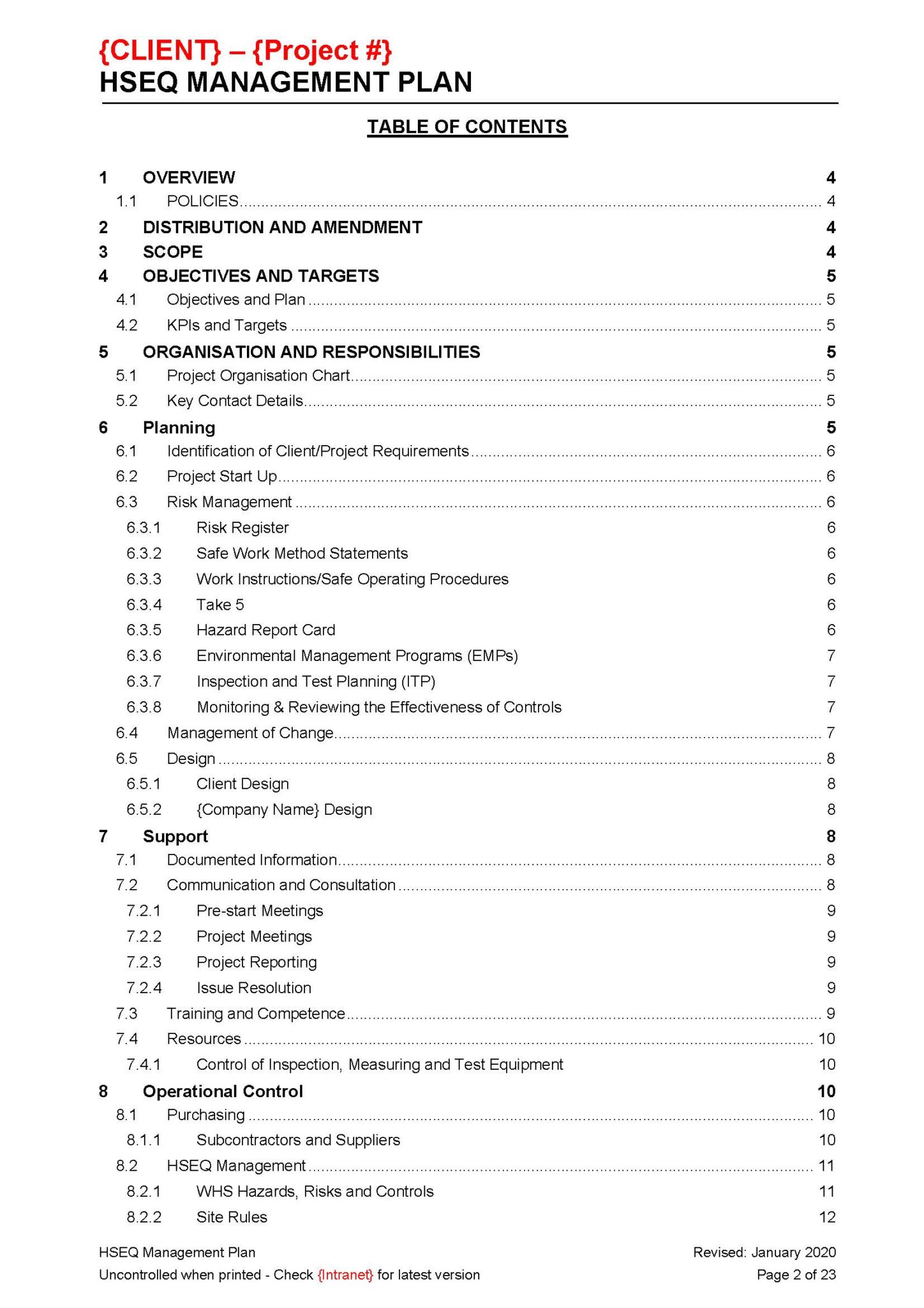 HSEQ Management Plan Template - Beyond Your Horizon - Resource Centre