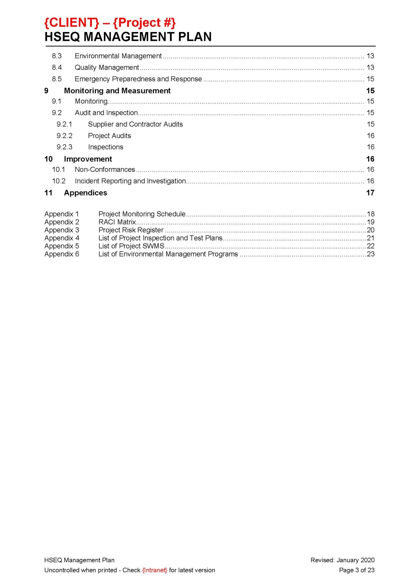 HSEQ Management Plan Template - Beyond Your Horizon - Resource Centre