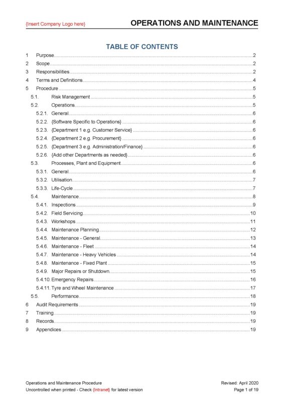 Operations and Maintenance Procedure - Beyond Your Horizon - Resource ...