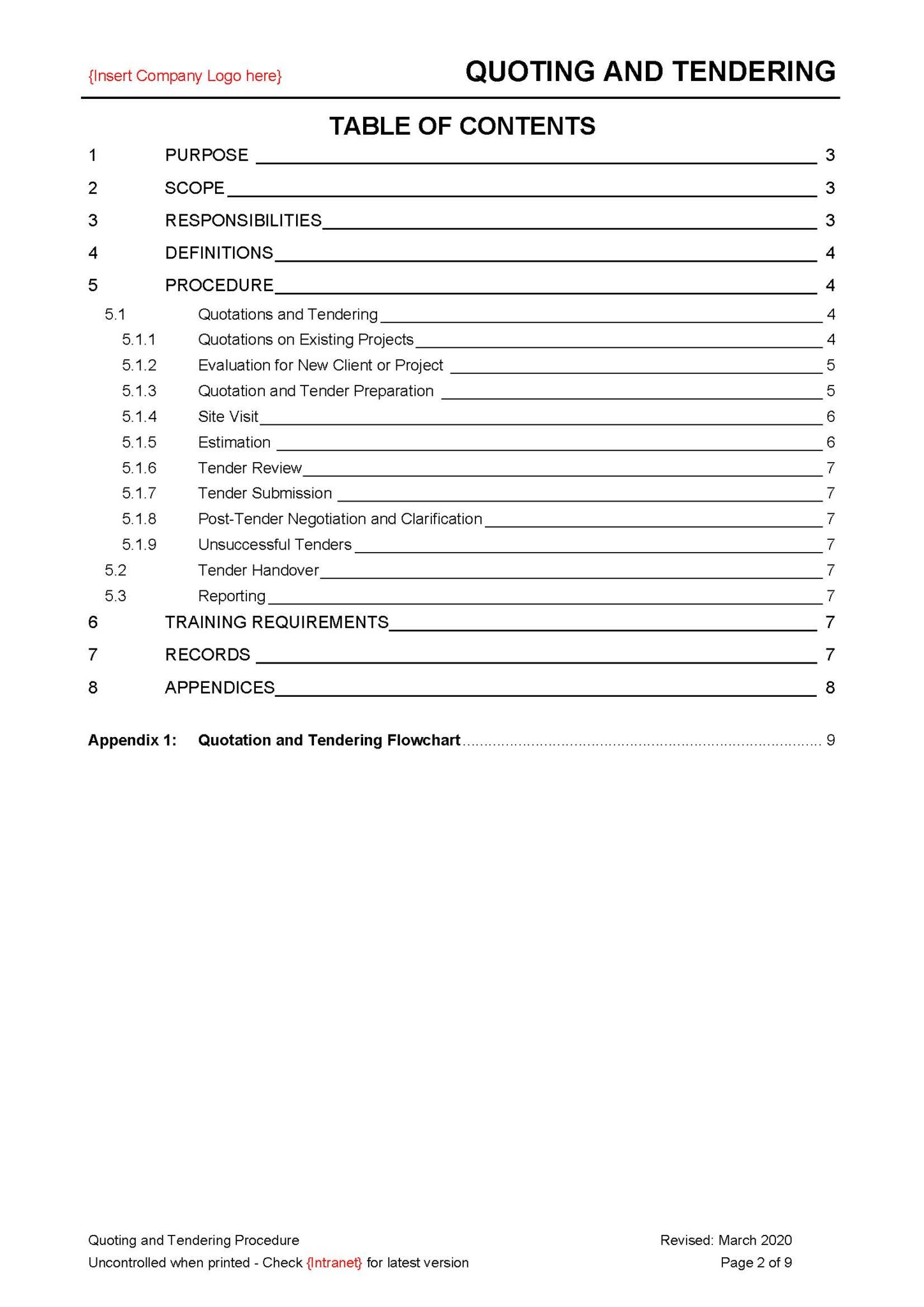 Quoting and Tendering Procedure - Beyond Your Horizon - Resource Centre